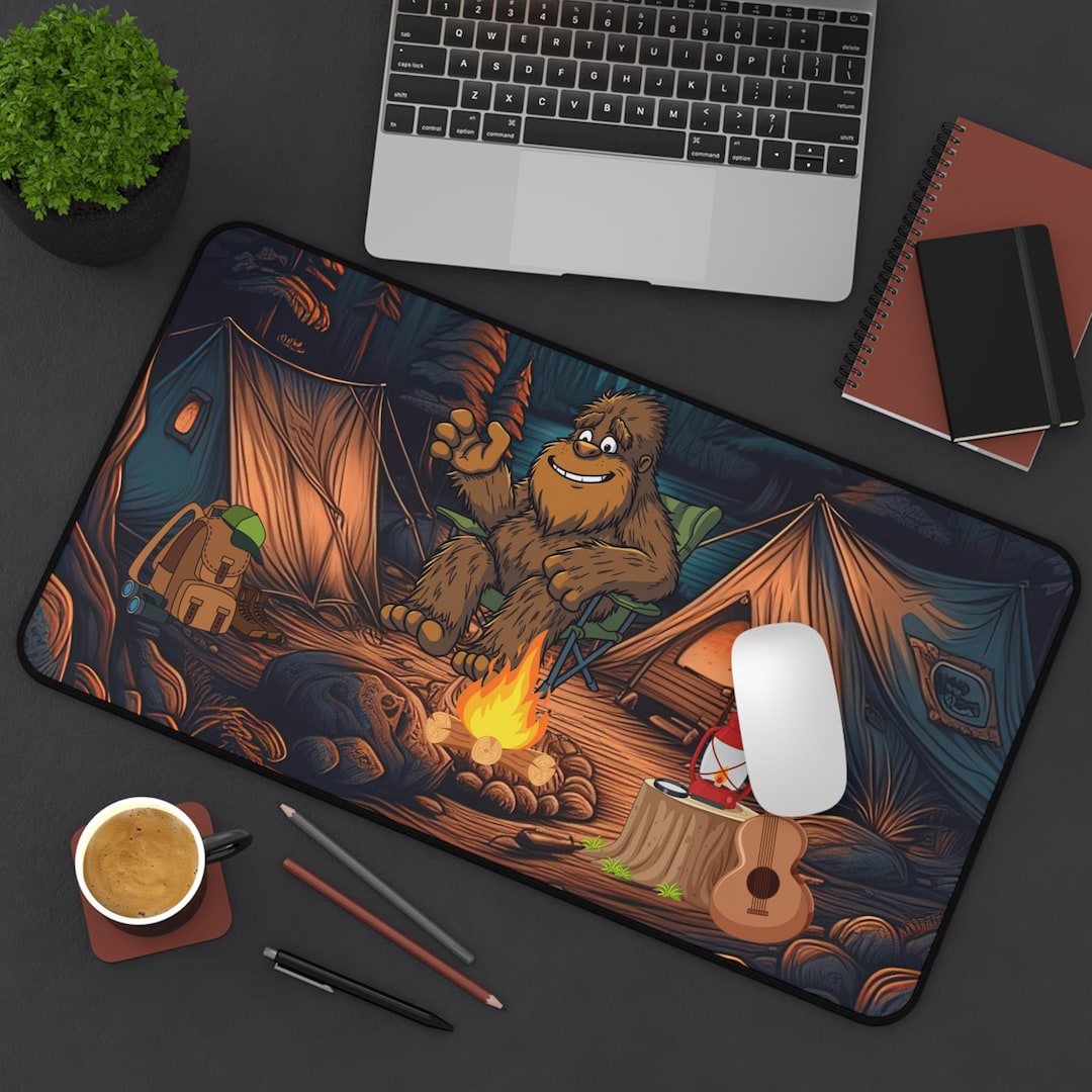 Funny Bigfoot Camping Scene Desk Mat, Sasquatch Campfire Mouse Pad ...