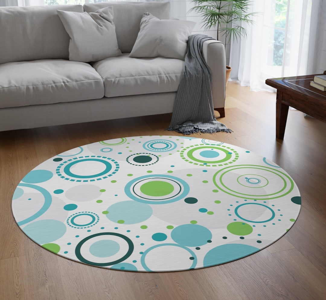 Circles Bubbles 60" Round Area Rug, Minimalist Home Decor, Blues ...