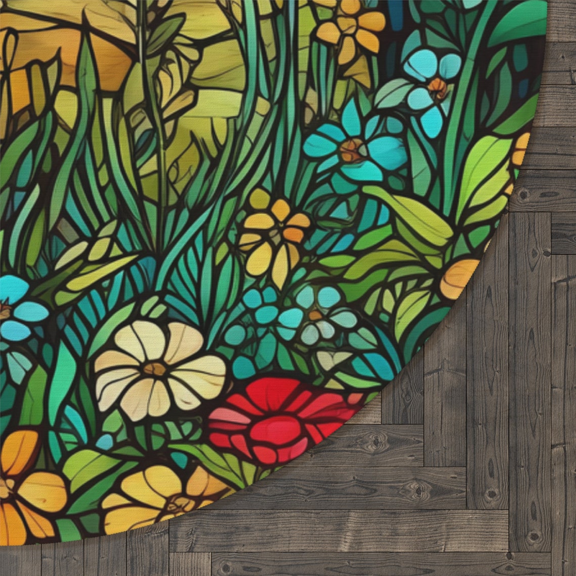 Stained Glass Look 60 Inch Round Rug, Floral Garden Home Decor ...