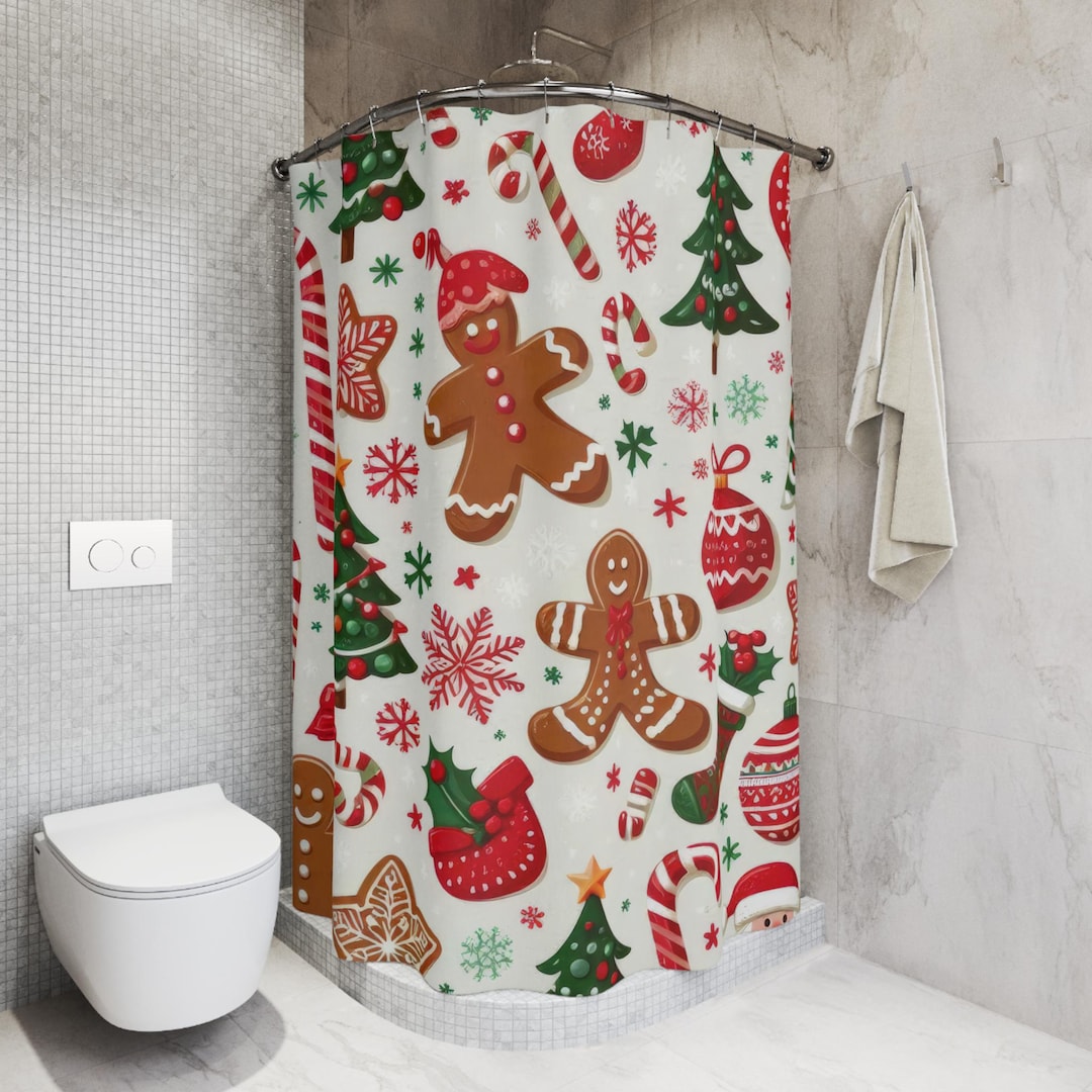 Christmas Gingerbread Man Shower Curtain, Holiday Themed Bathtub Decor ...