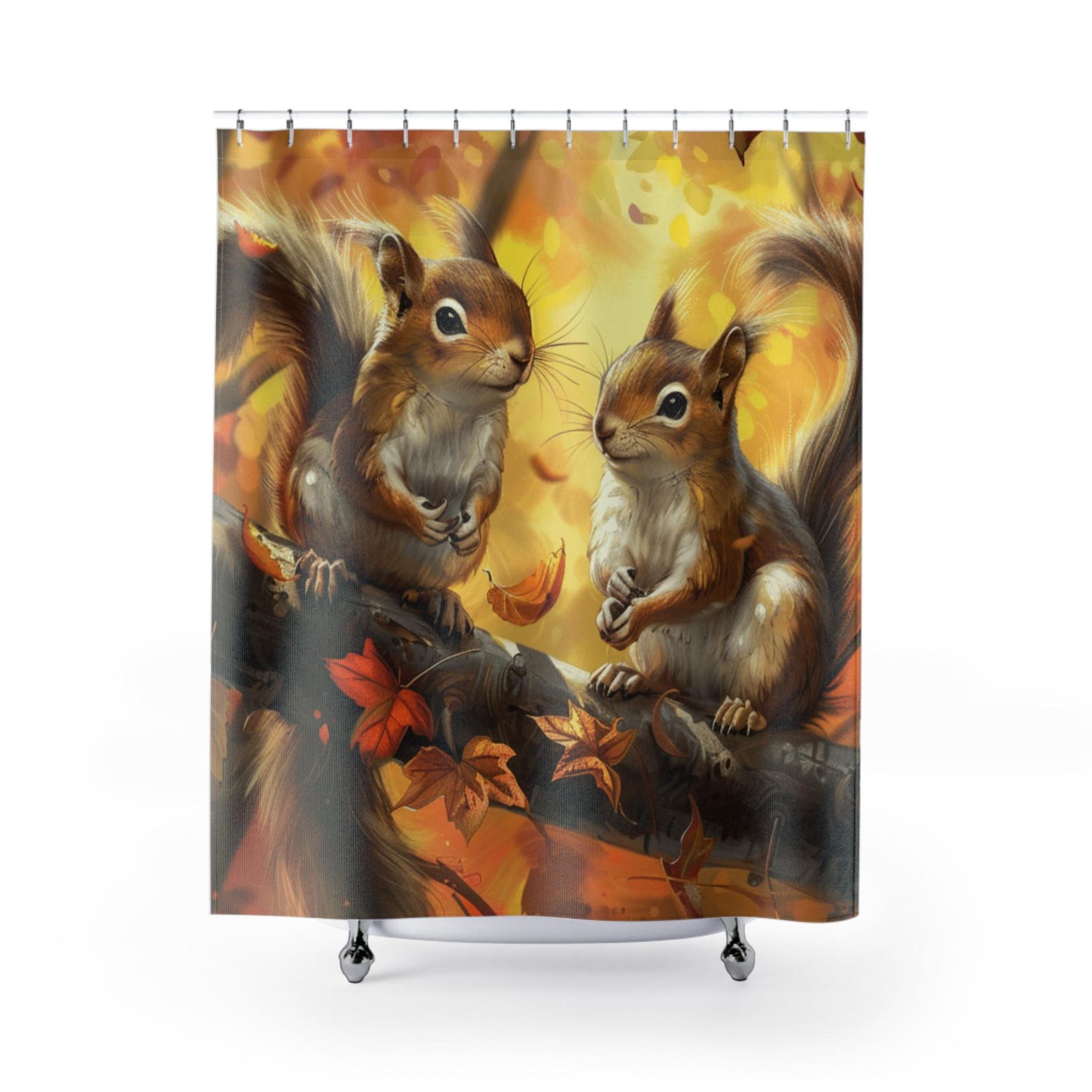 Adorable Fall Squirrels Shower Curtain, Autumn Squirrels in Tree ...