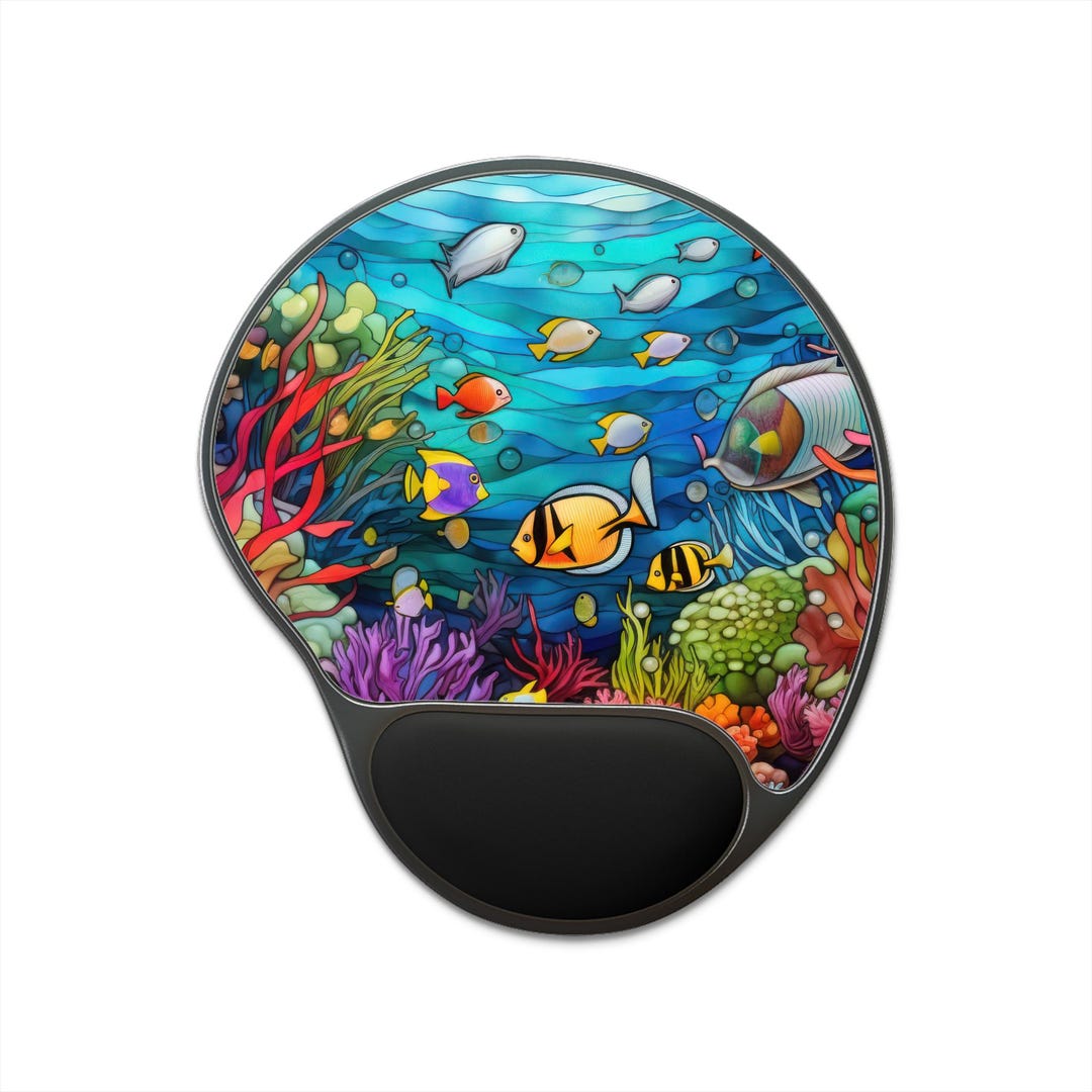 Under the Sea Fish Coral Mouse Pad, Stained Glass Mousepad With Memory ...