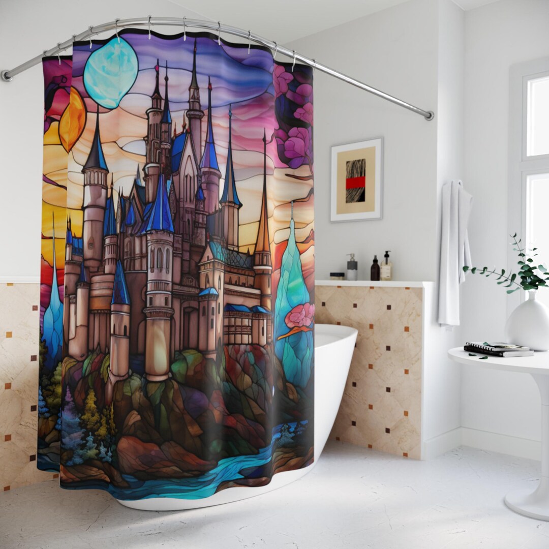 Princess Castle Shower Curtain, Stained Glass Look Bathroom Decor ...