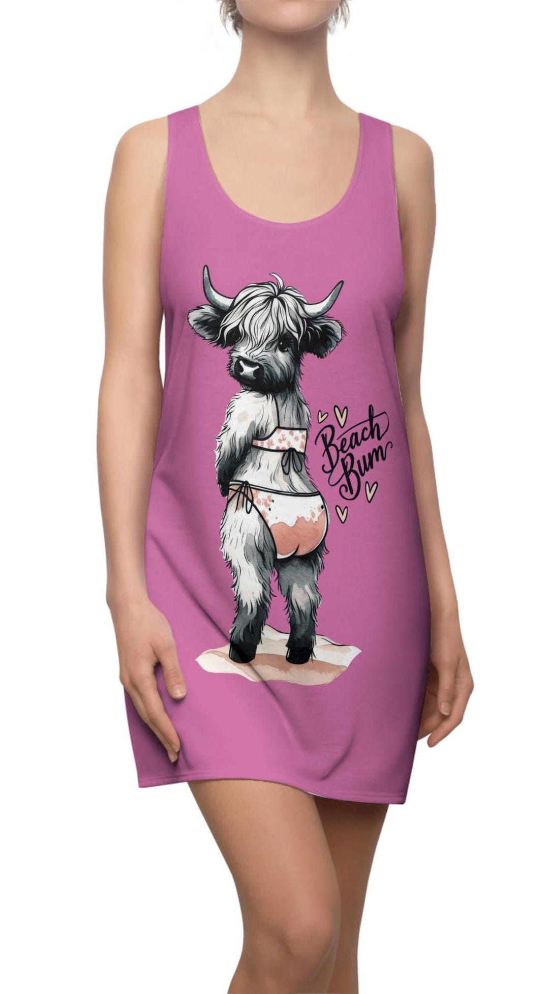 Cute Beach Bum Highland Cow Racerback Dress for Summer, Beach Vacation ...