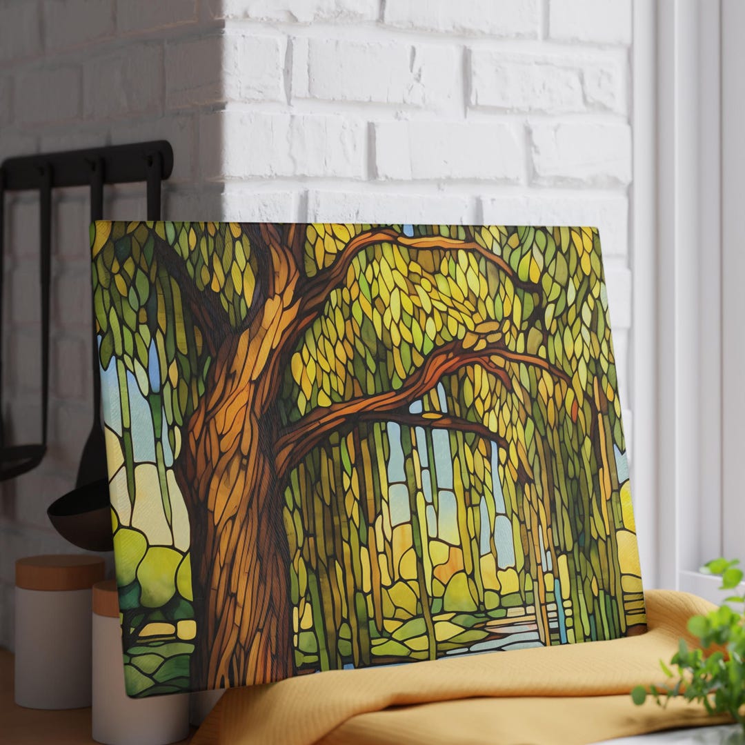 Weeping Willow Tree Cutting Board, Tempered Glass Charcuterie Board ...