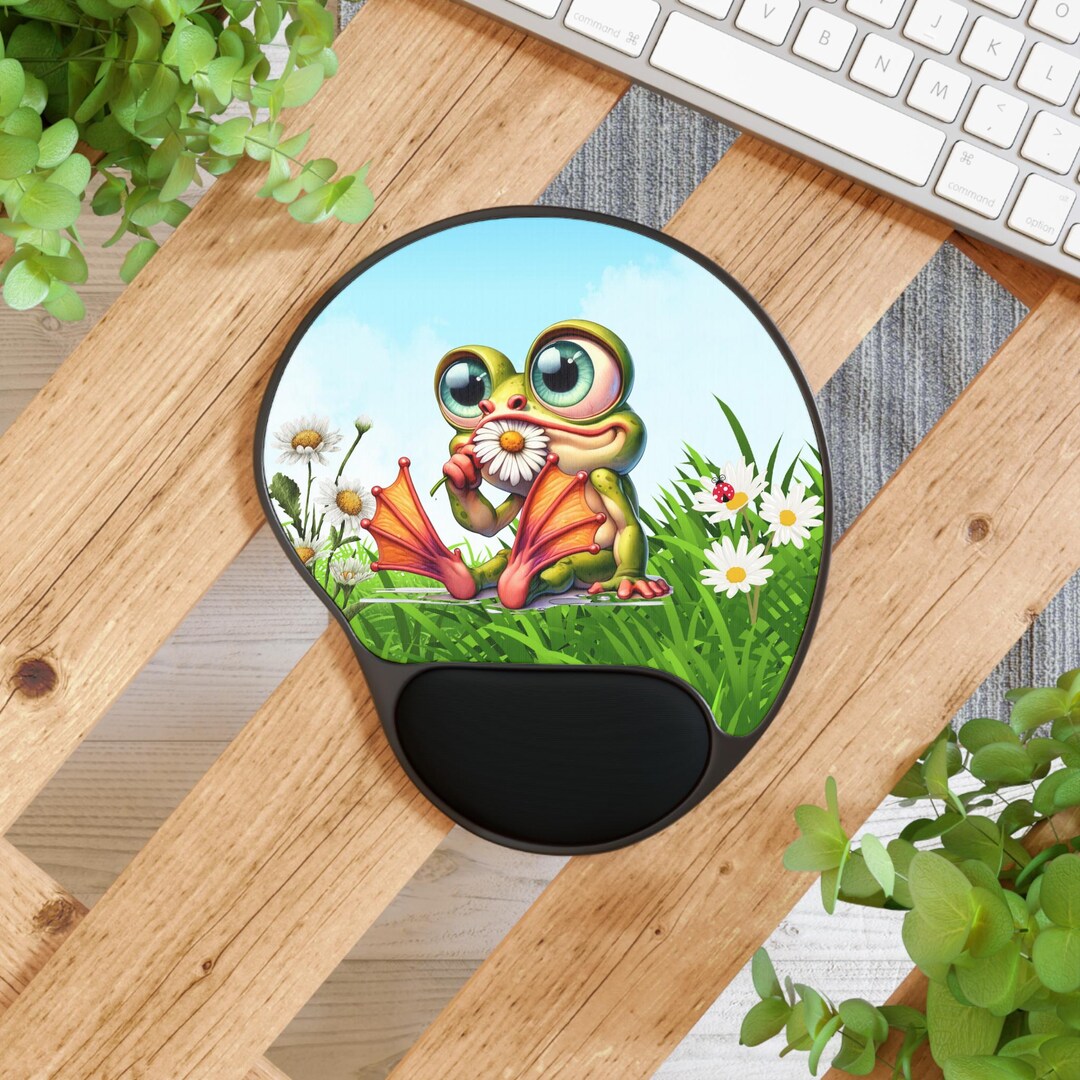 Whimsical Frog Mouse Pad With Wrist Rest, Cute Desk Accessory, Office ...