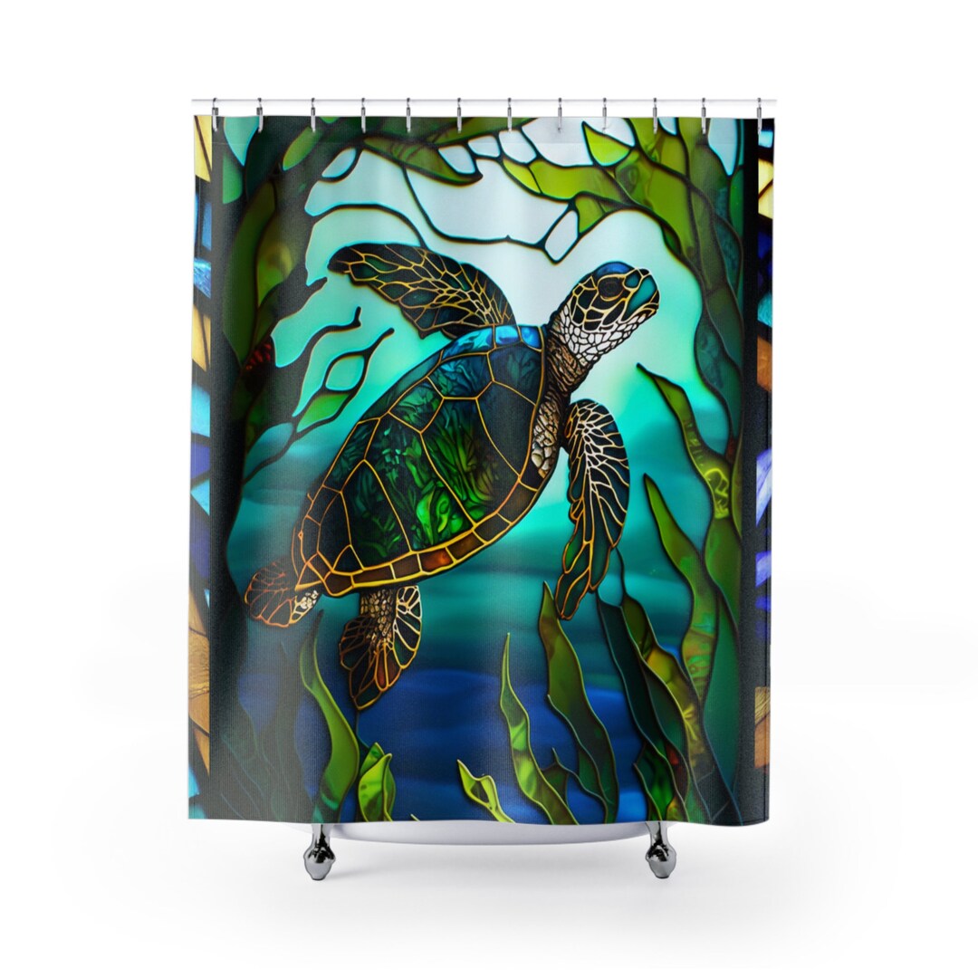 Sea Turtle Shower Curtain, Stained Glass Look Home Decor, Eclectic Home ...
