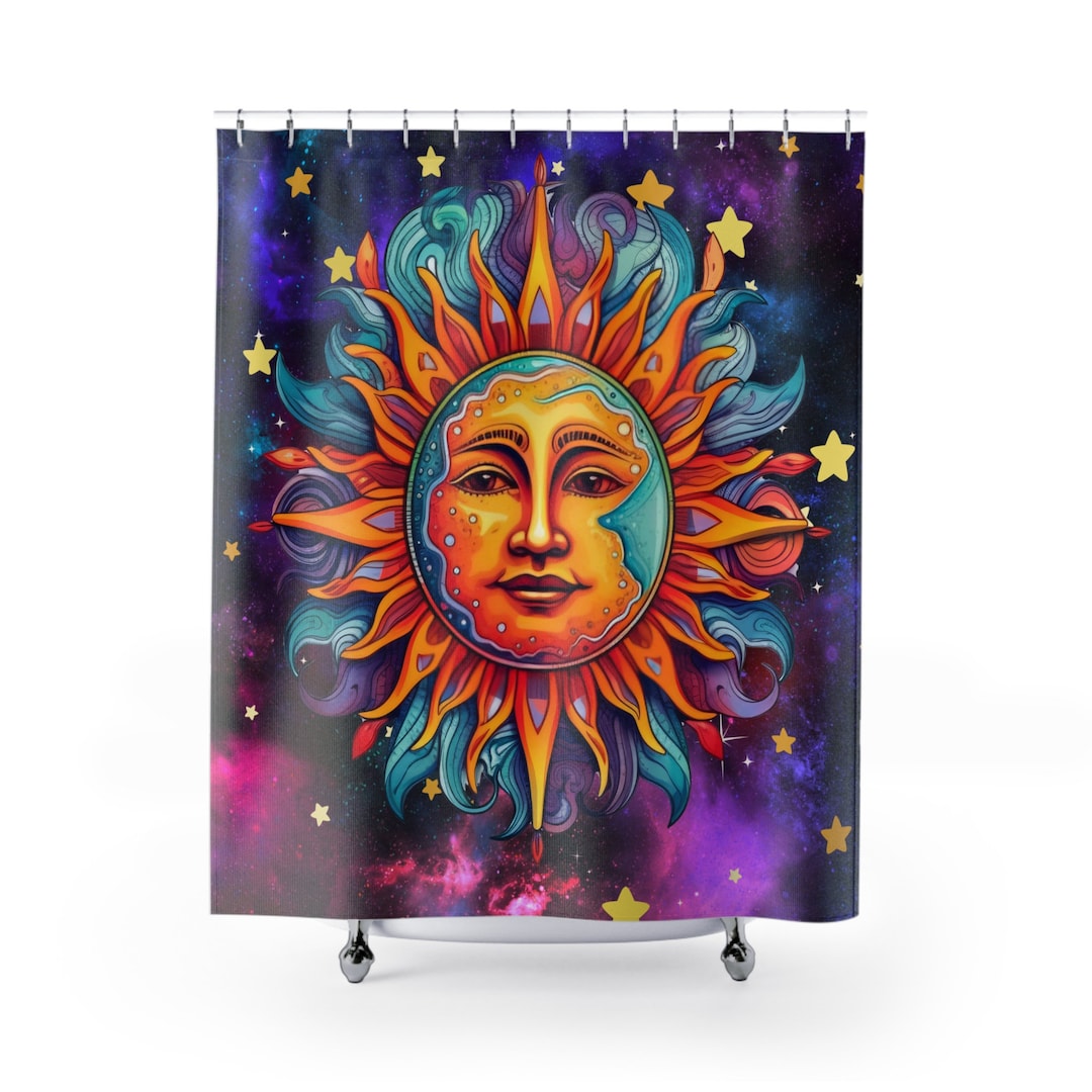 Celestial Sun and Moon Shower Curtains, Stained Glass Look Bathtub ...