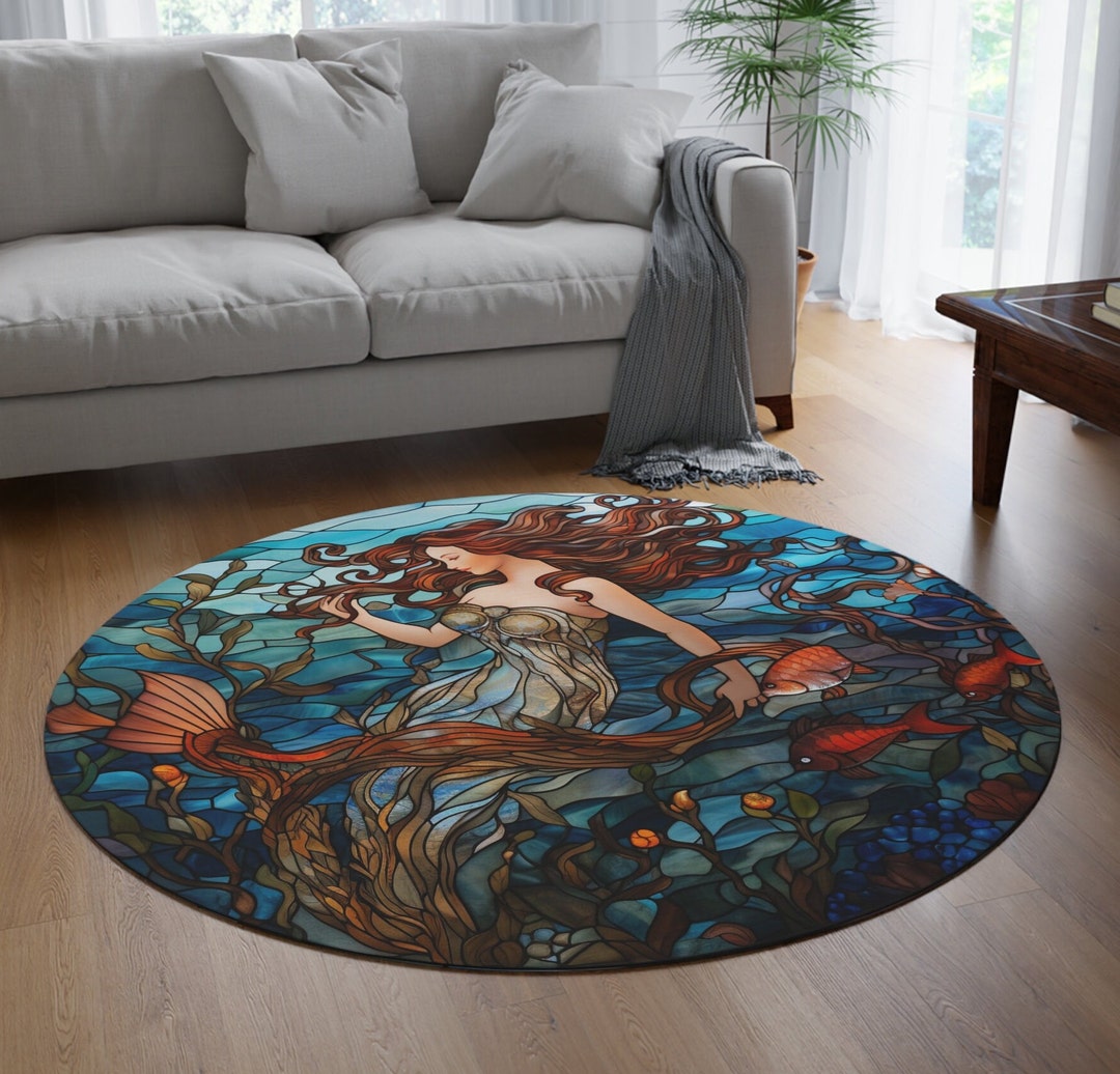 Beautiful Whimsical Mermaid Rug, Eclectic Home Decor, Stained Glass ...