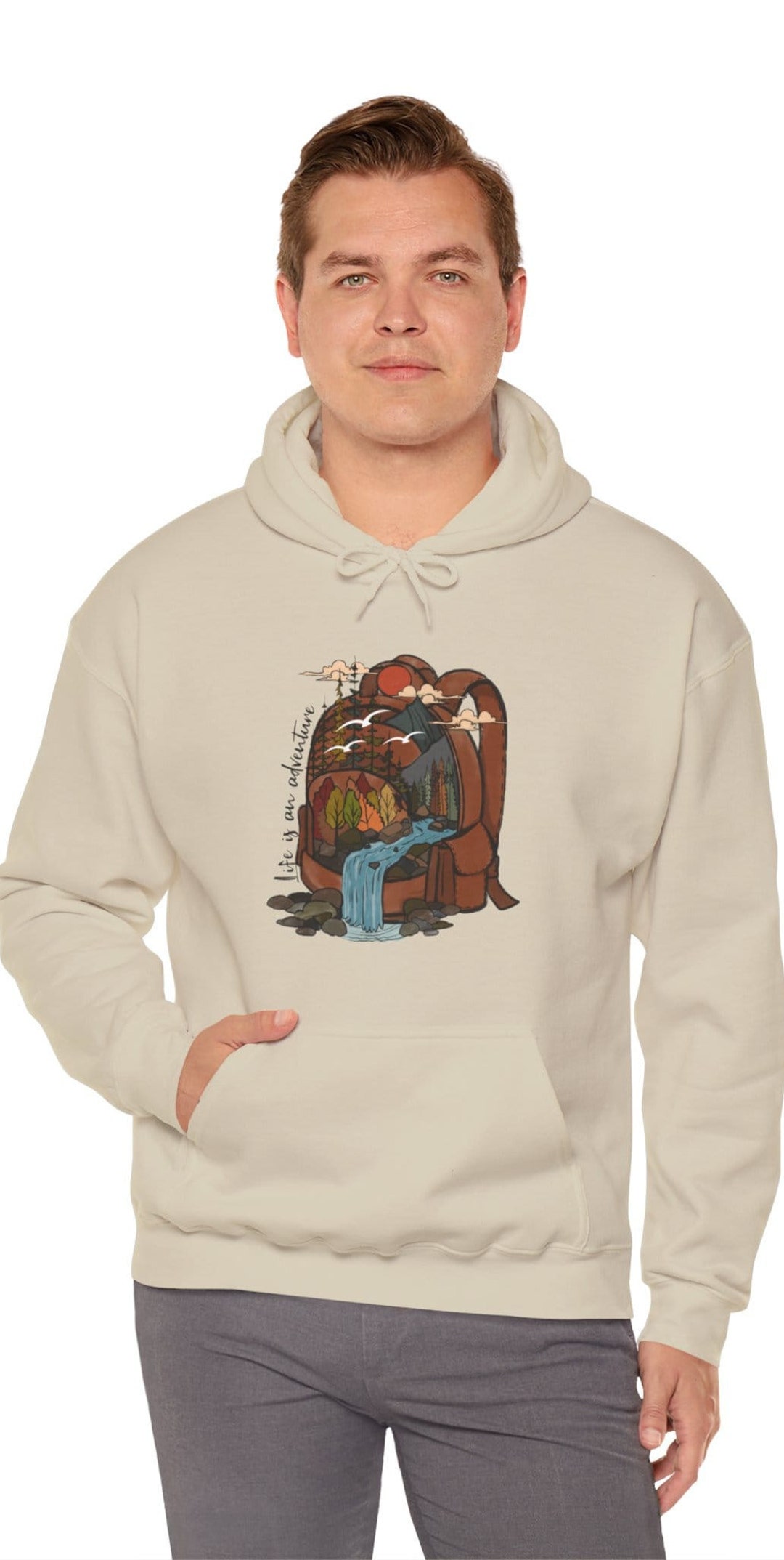 Fun Camping Hiking Hoodie, Life is an Adventure Backpack Sweatshirt ...