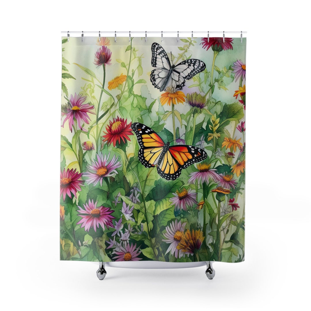 Butterfly Garden Shower Curtain Butterflies Bathroom Decor - Etsy