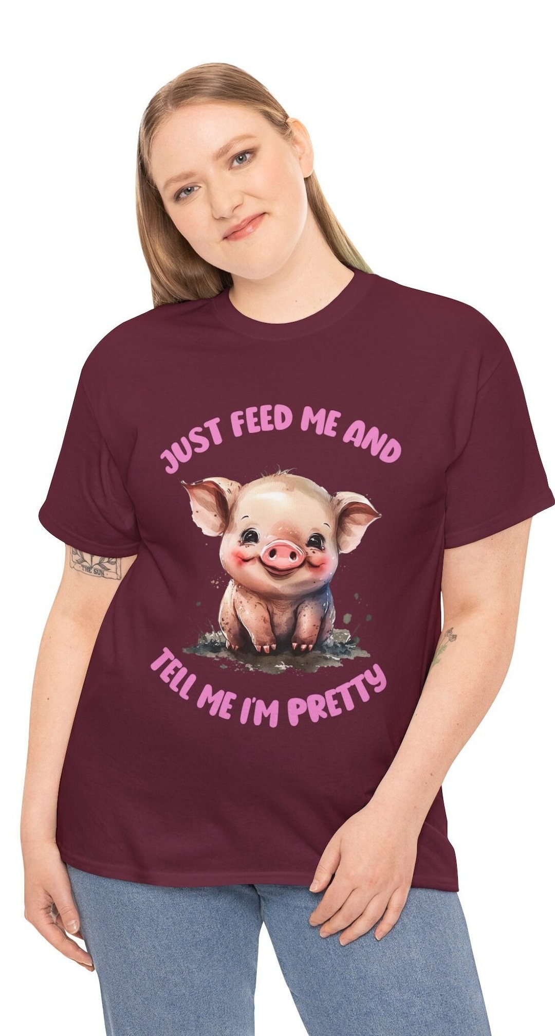 Funny Sarcastic Pig T Shirt, Just Feed Me and Tell Me I'm Pretty T ...