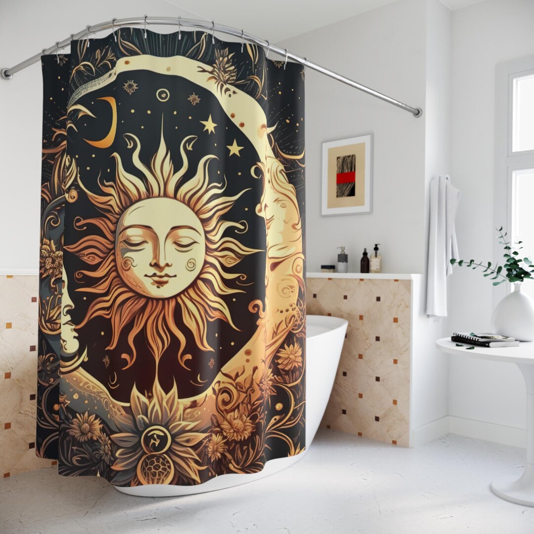 Celestial Sun Moon and Stars Shower Curtain, Astronomy Bathtub Curtains ...