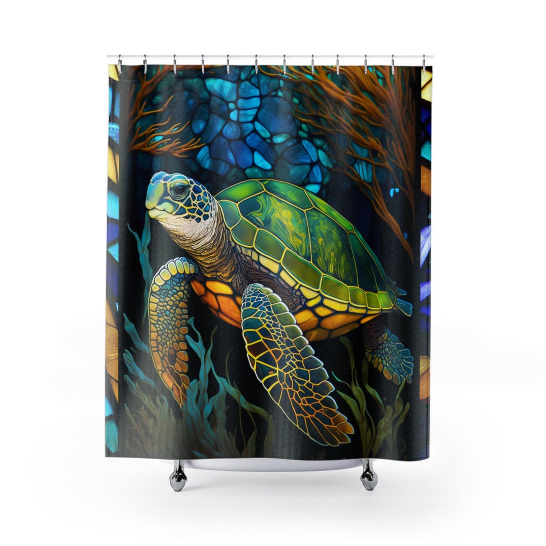 Sea Turtle Shower Curtain, Stained Glass Look Home Decor, Eclectic Home ...