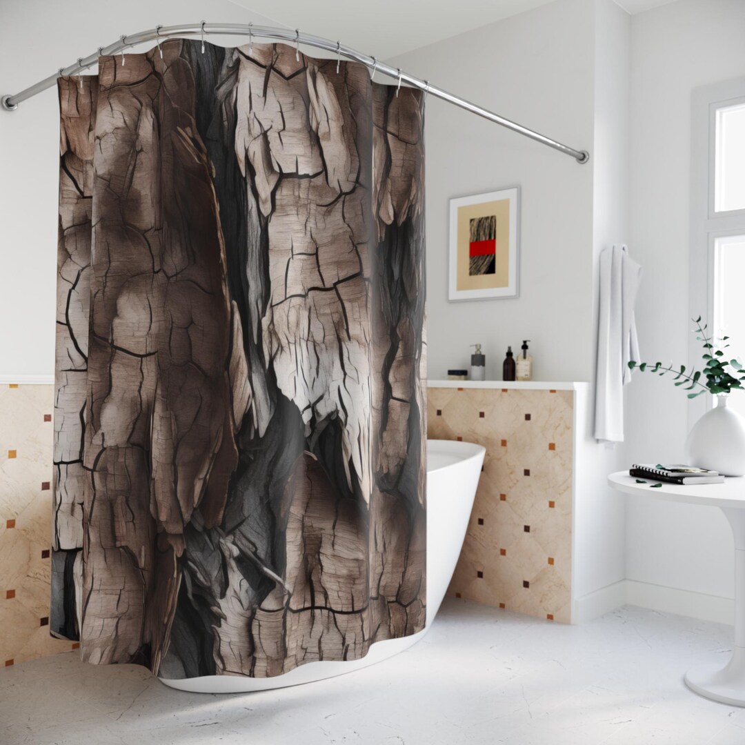 Tree Bark Shower Curtain, Primitive Home Decor, Masculine Bathroom ...