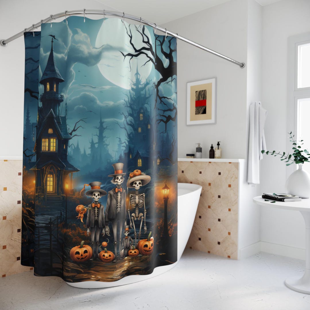Skeleton Family Shower Curtain, Haunted House Gothic Home Decor ...