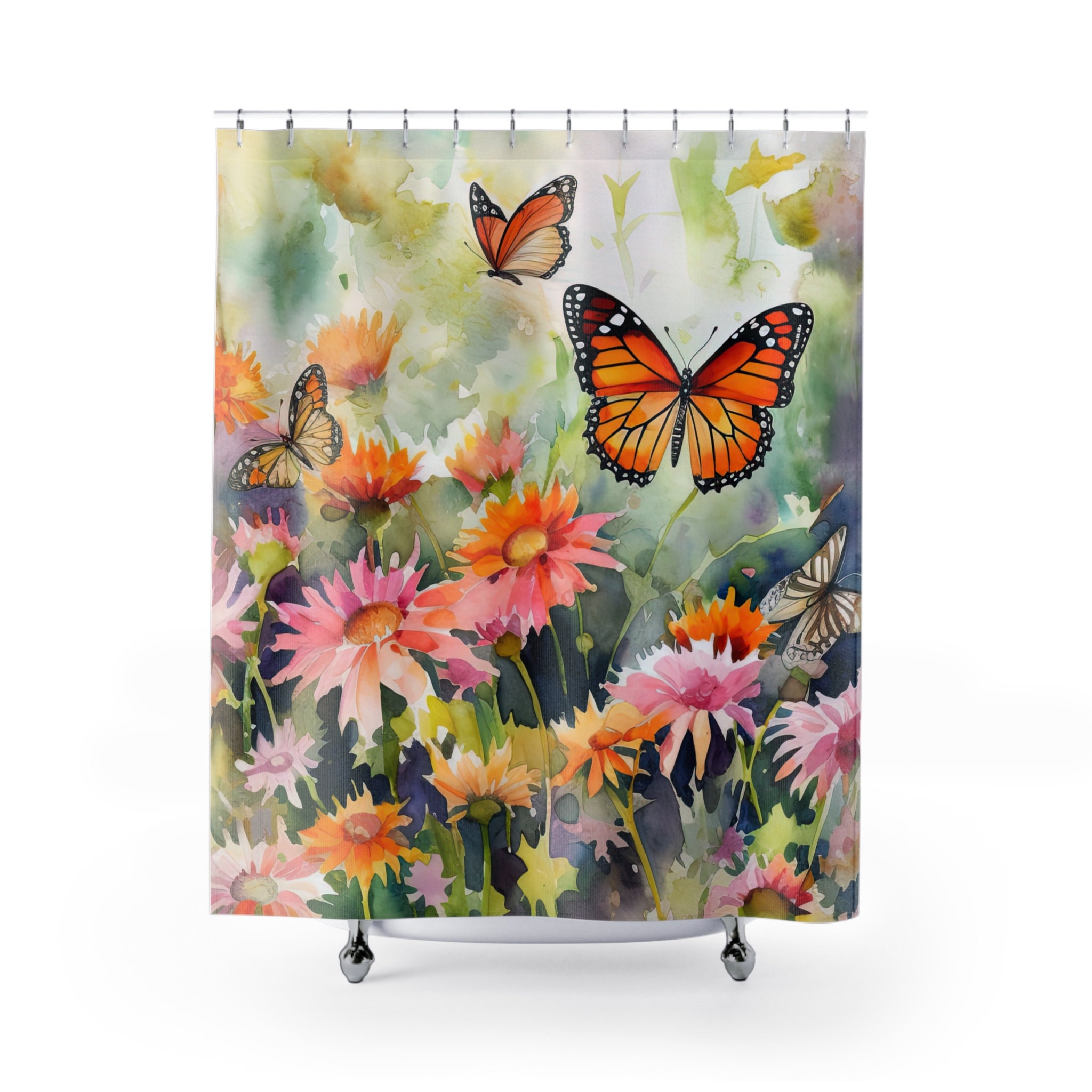 Butterfly Garden Shower Curtain Butterflies Bathroom Decor - Etsy