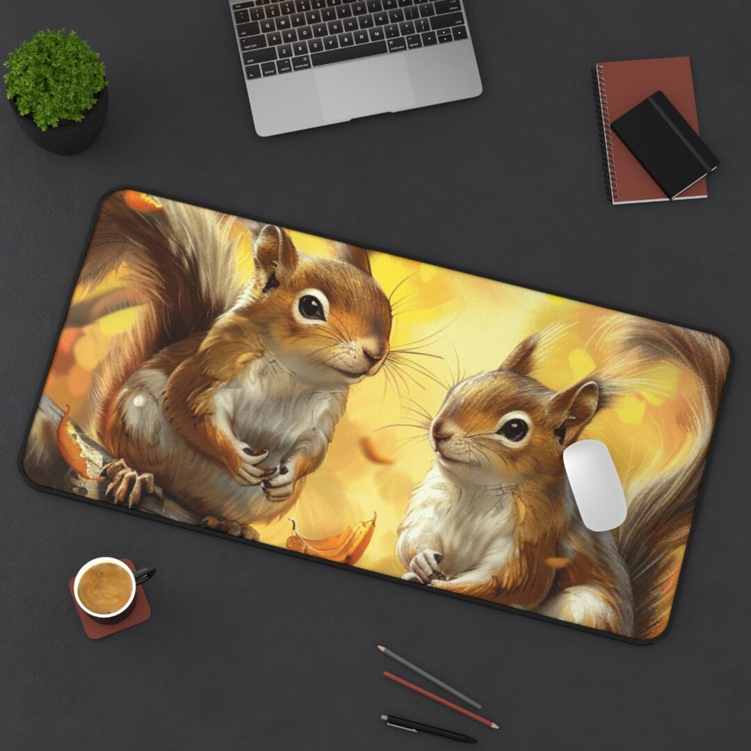 Adorable Squirrels Desk Mat, Neoprene Mouse Pad, Cute Squirrels Desk ...