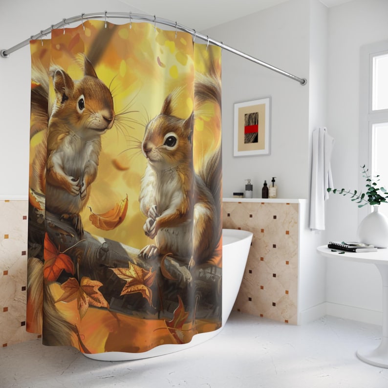 Adorable Fall Squirrels Shower Curtain, Autumn Squirrels in Tree ...