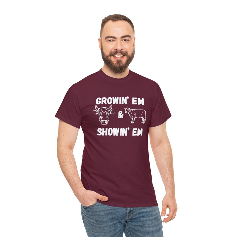 Cute Steer Growin Em & Showin Em T Shirt, Adorable Raising Cow T-shirt ...