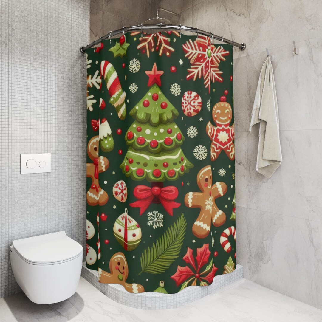Christmas Gingerbread Man Shower Curtain, Holiday Themed Bathtub Decor ...