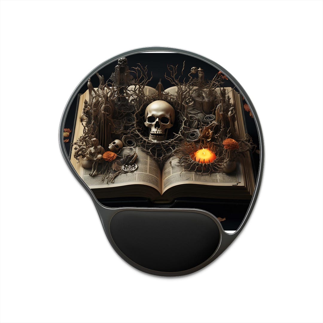 Gothic Skeleton Spell Book Mouse Pad, Spooky Mousepad With Wrist ...