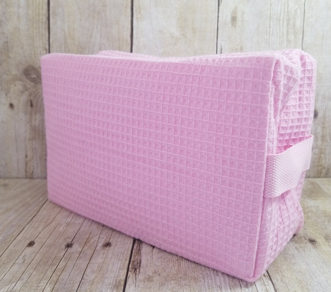 Personalized Light Pink Large Waffle Weave Cosmetic Bag for Toiletries ...