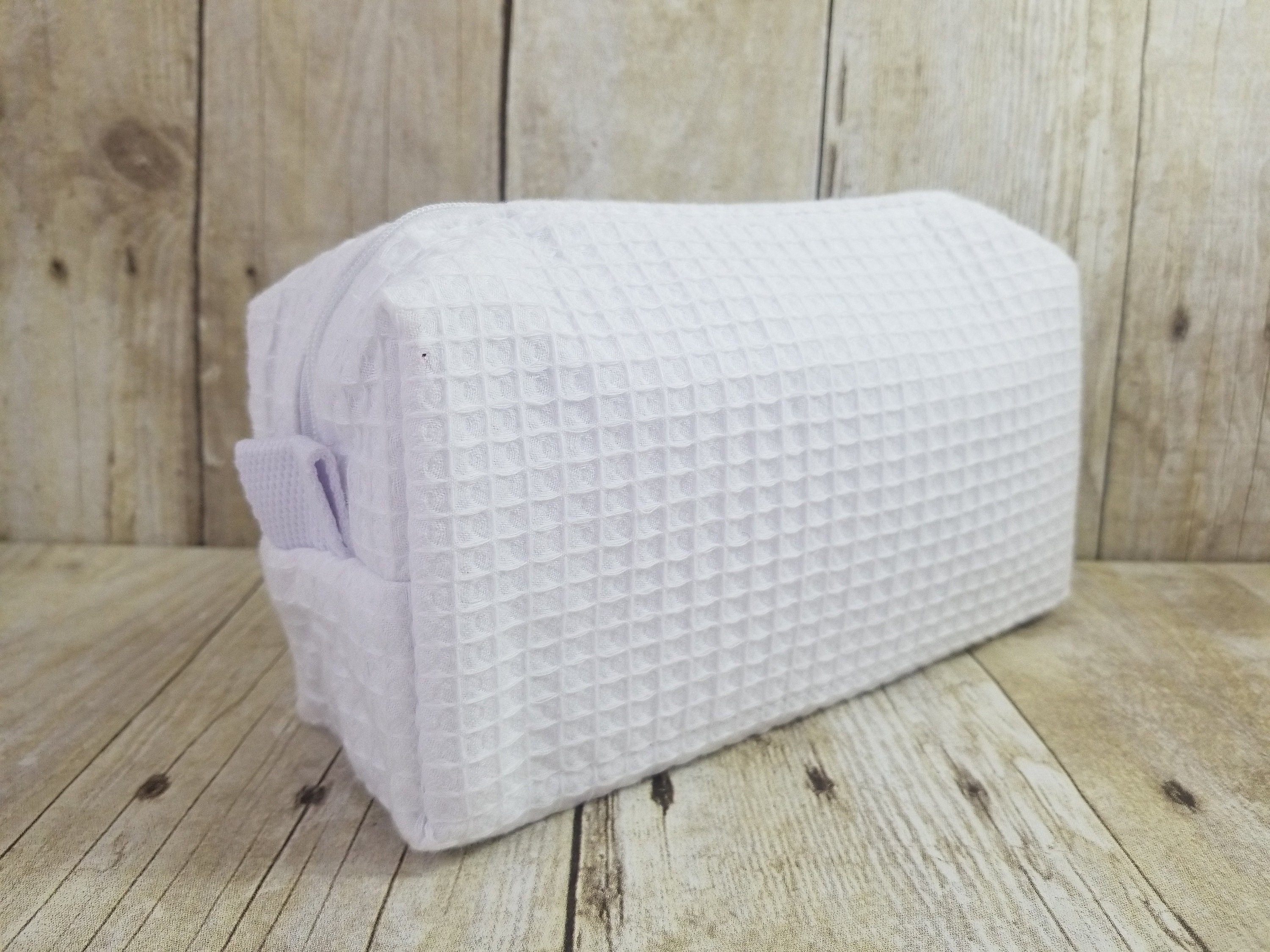 Monogrammed Small White Waffle Weave Cosmetic Bag / | Etsy