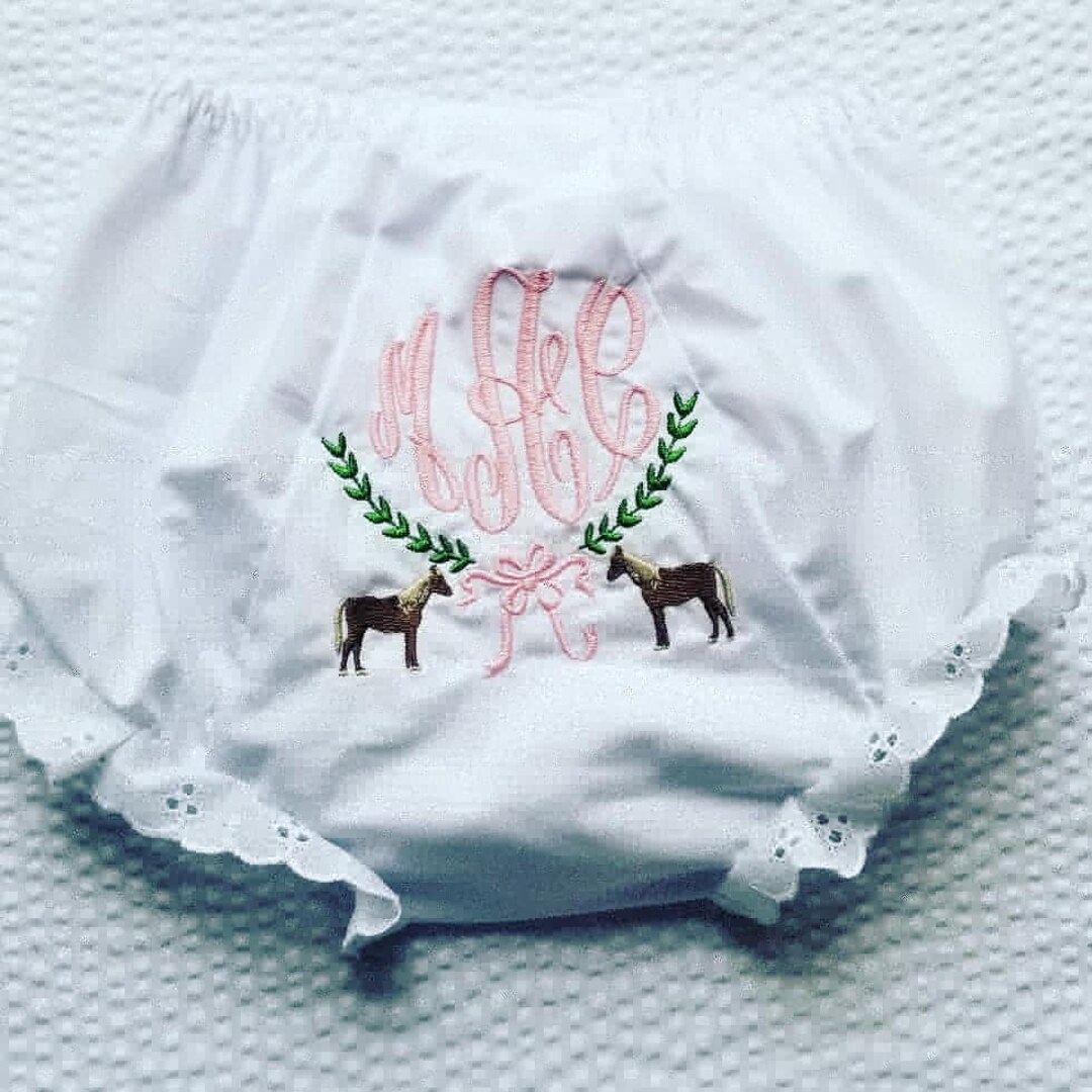 Monogrammed Classic White Eyelet Lace Trim Diaper Cover Bloomers With ...