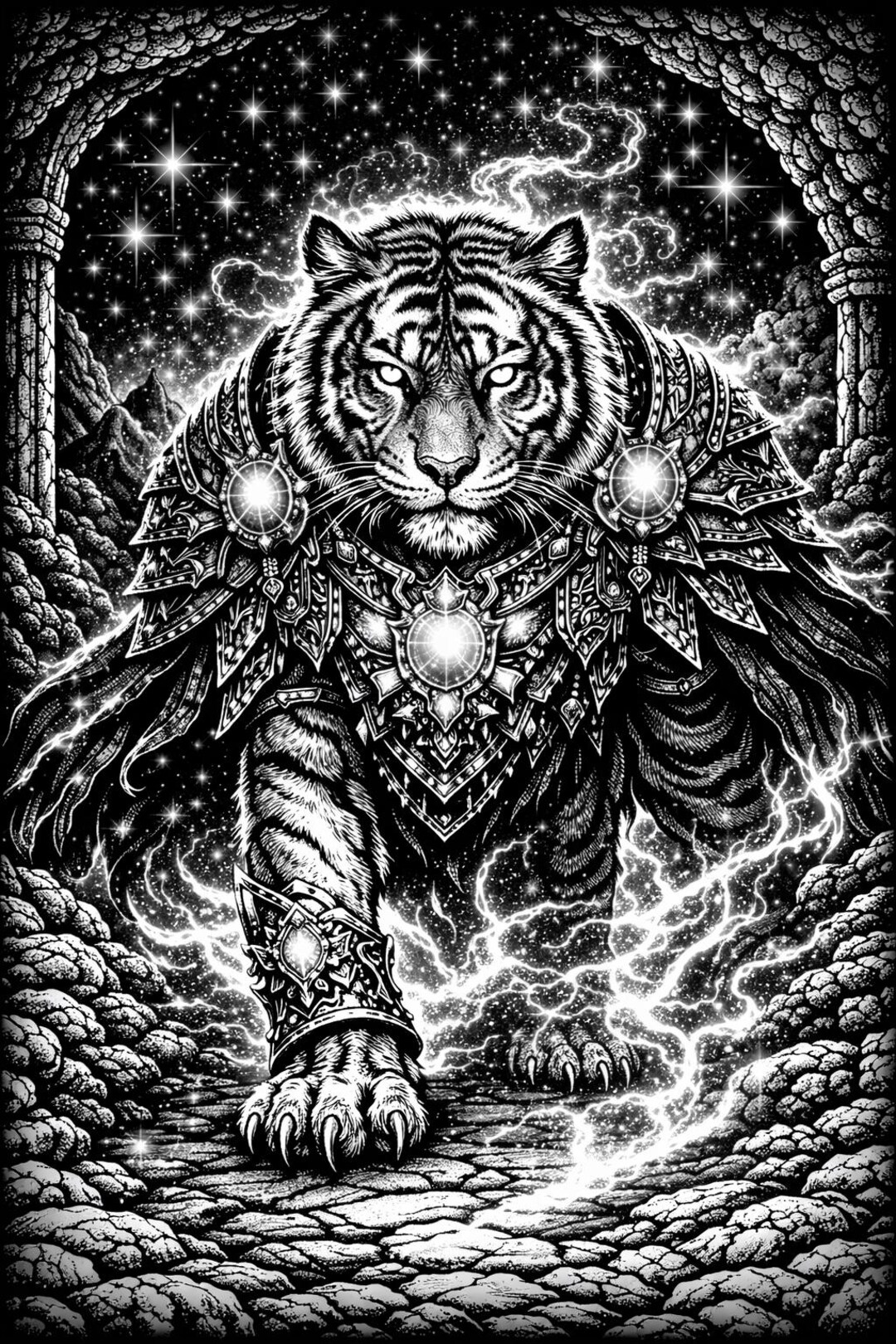 Guardian Tiger Wall Art, Symbol of Courage, Celestial Fantasy Decor ...