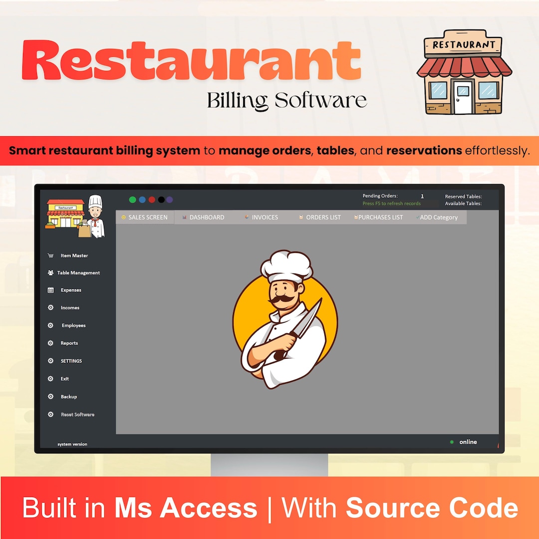 Restaurant POS Software | Billing, Table & Inventory Management | MS Access Excel Alternative - Etsy