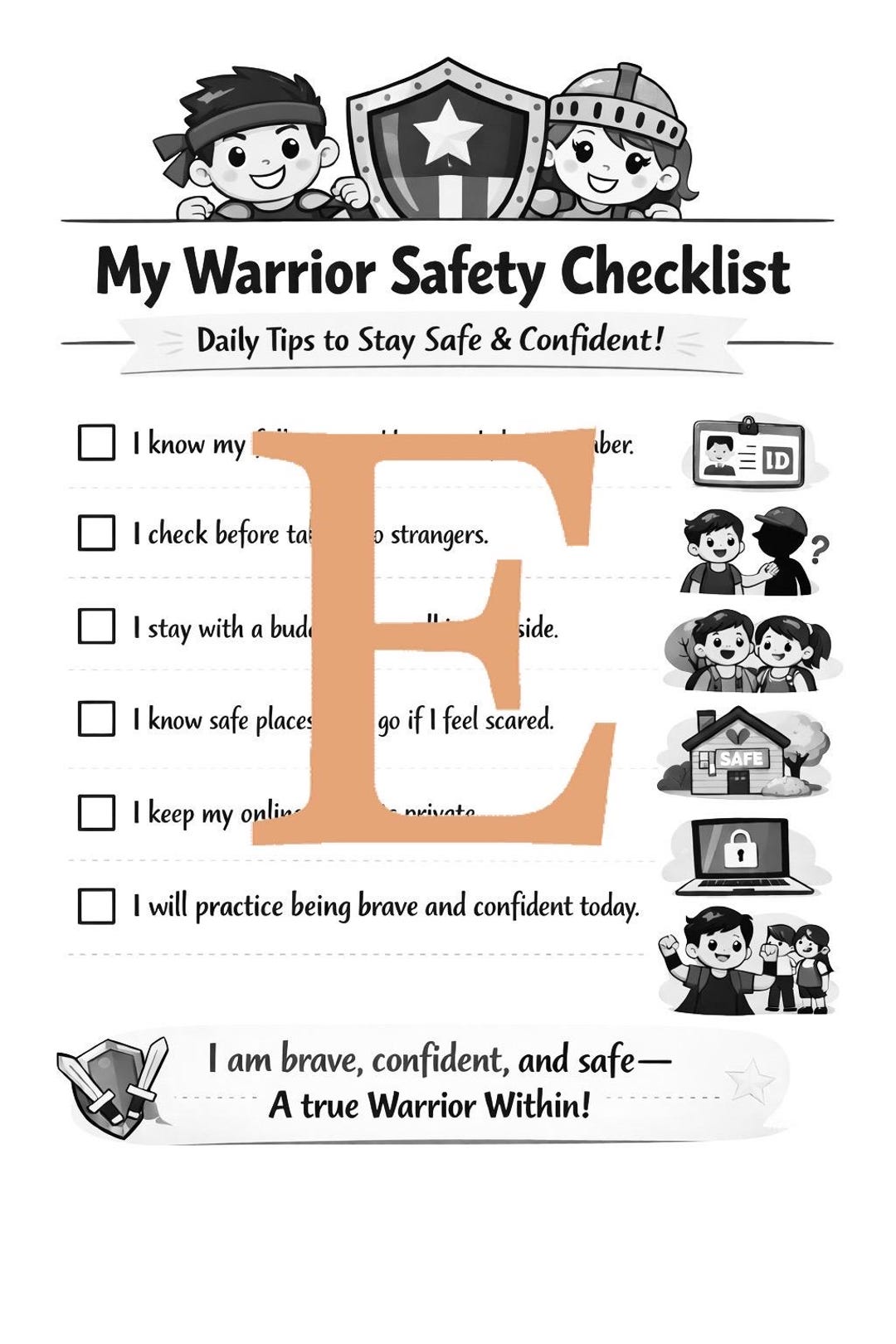 My Warrior Safety Checklist – Printable Self-defense Worksheet for Kids ...