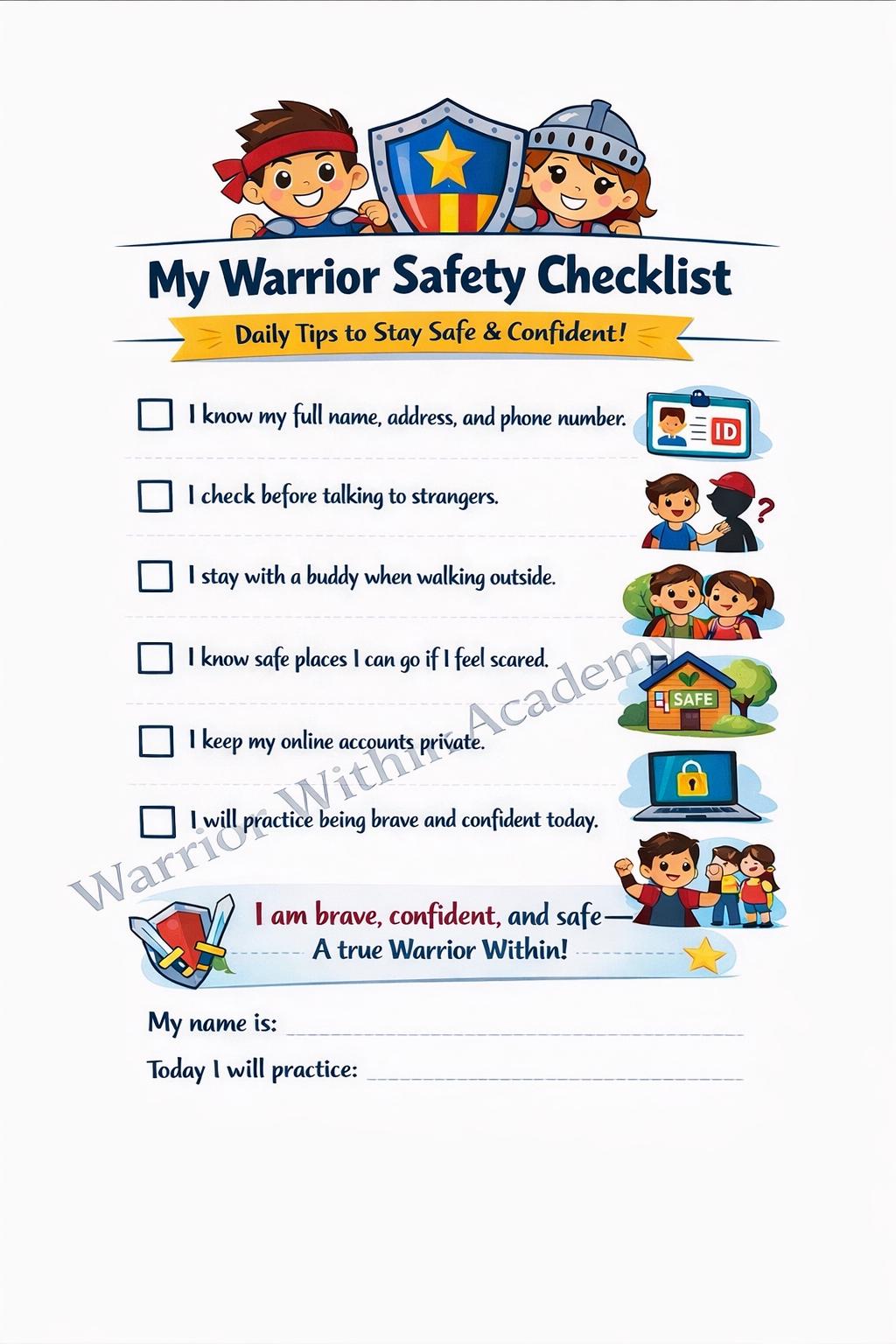 Kids Safety Checklist Printable | Confidence and Awareness for Kids ...
