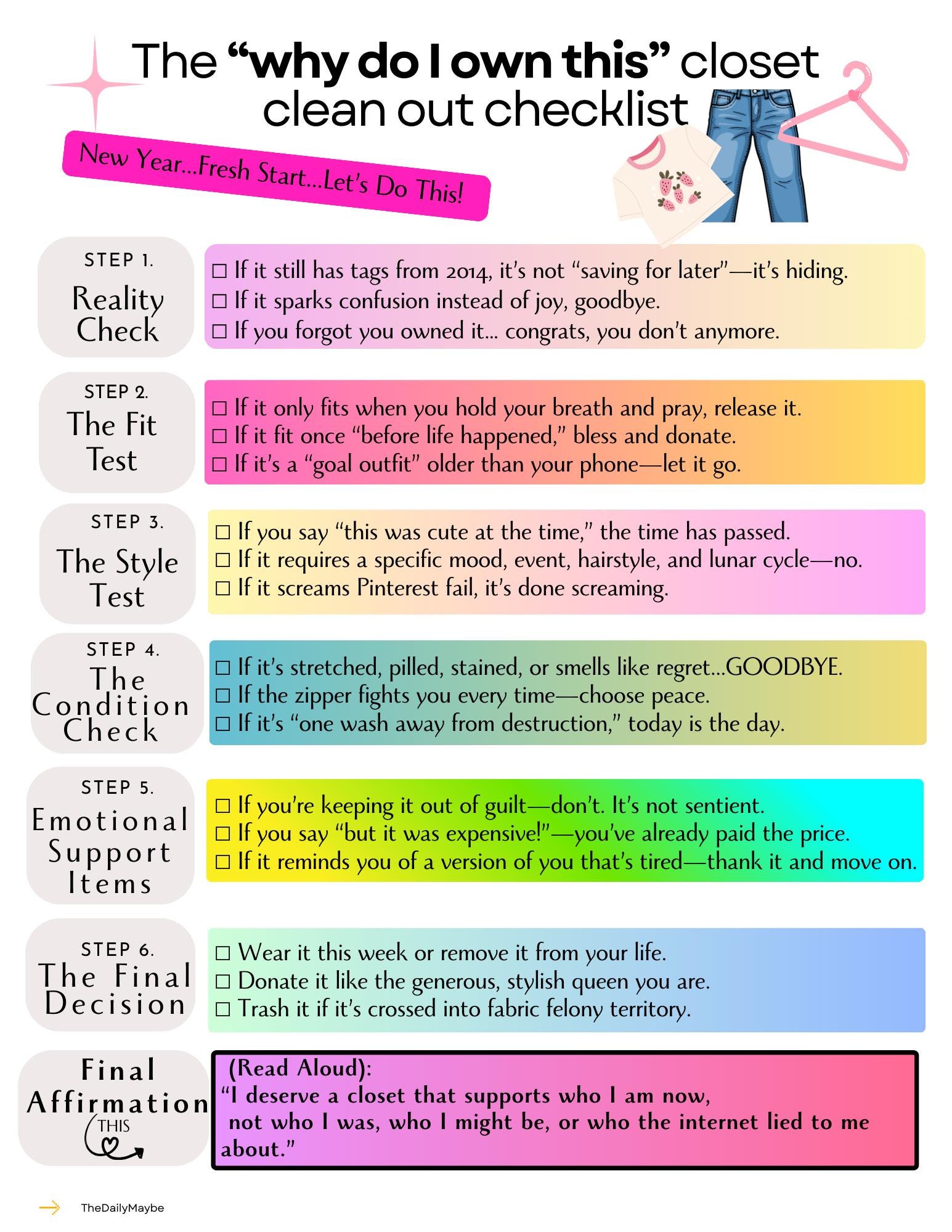 Closet Clean-out Checklist-get Rid of It Once and for All! - Etsy