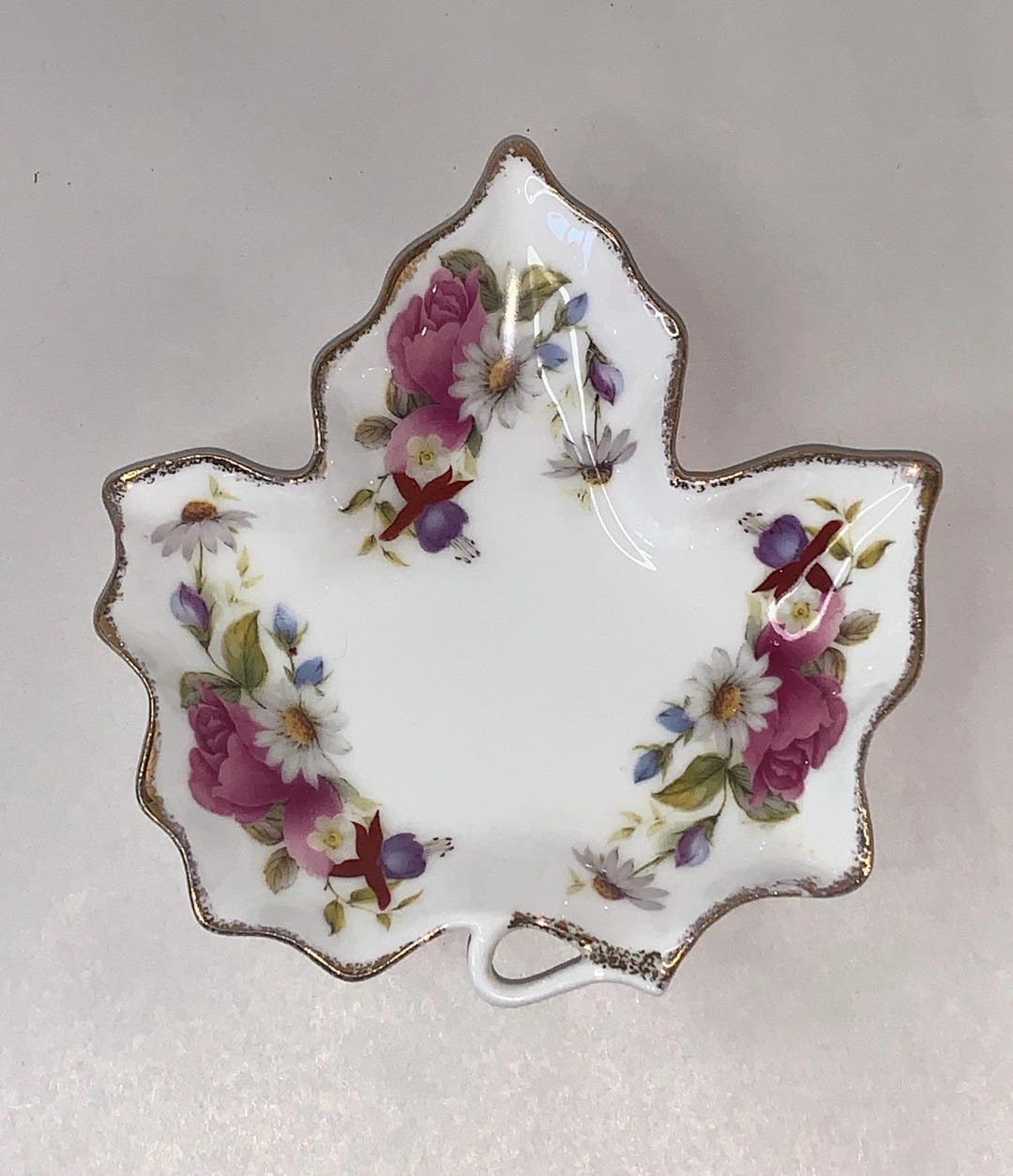 Summer Rose Leaf Shape Trinket Dish Taiwan Bone China - Etsy