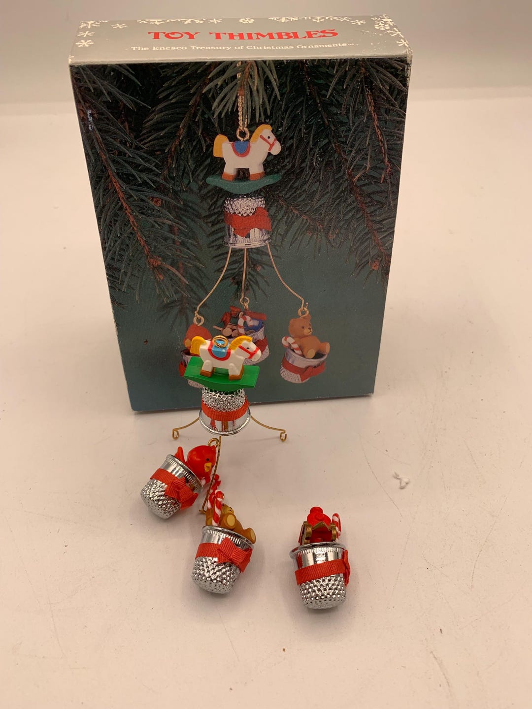 1987 Enesco Toy Thimbles Christmas Tree Ornament 3 Thimbles - Etsy