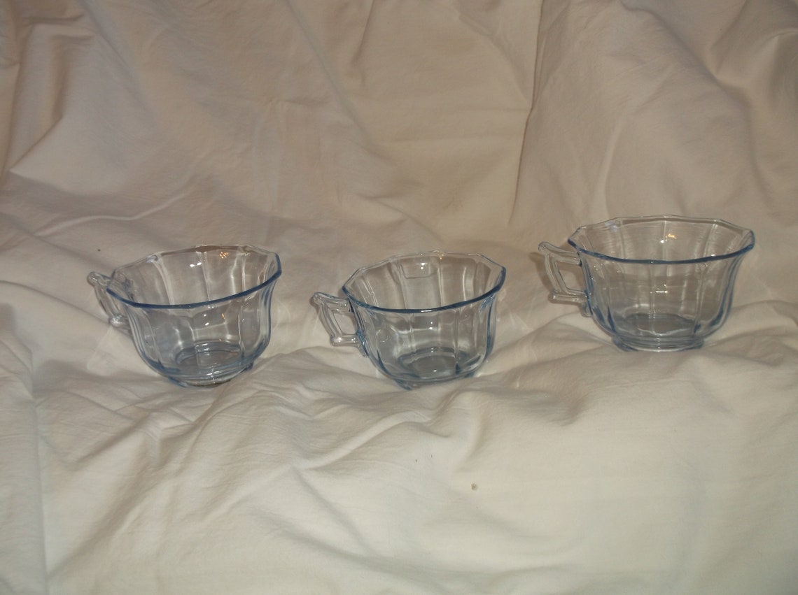 3 Cambridge Glass Blue DECAGON Cups Vintage Cottage Chic - Etsy