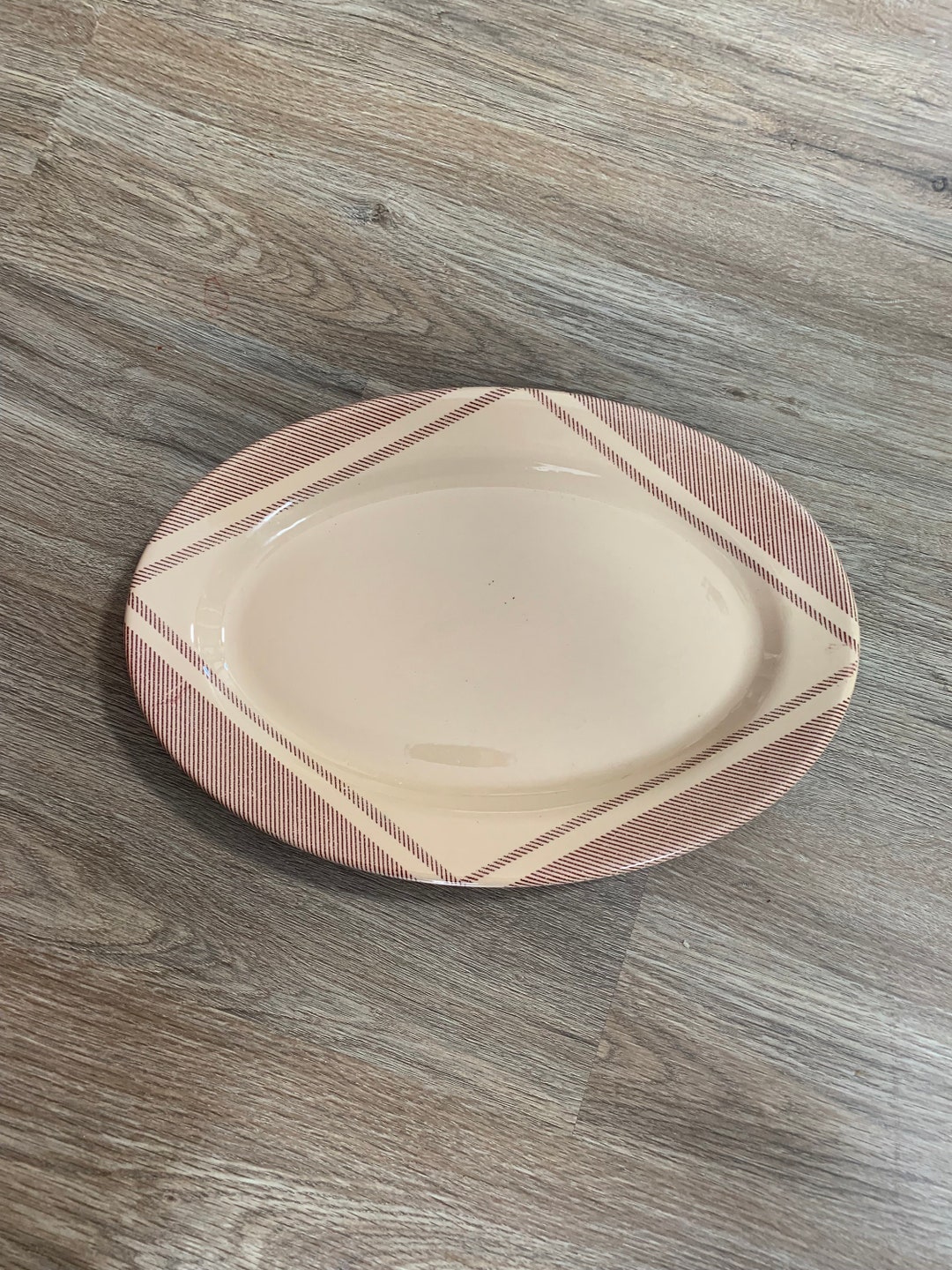 Vintage Tepco China Restaurant Ware Platter 12 3/4" Tan & Red Stripe ...