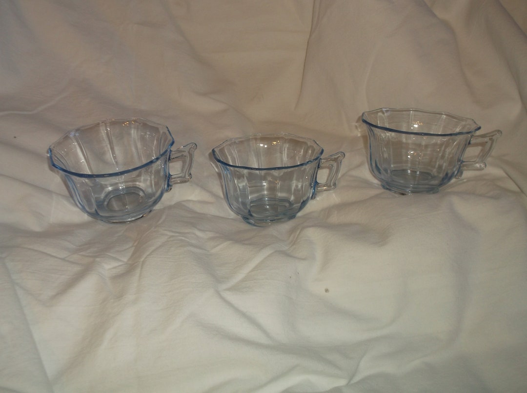 3 Cambridge Glass Blue DECAGON Cups Vintage Cottage Chic - Etsy