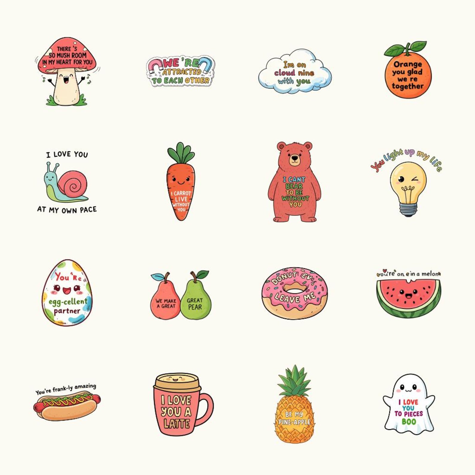 Valentine Pun Clipart Bundle | Cute Love Puns | Hand Drawn Cartoon ...