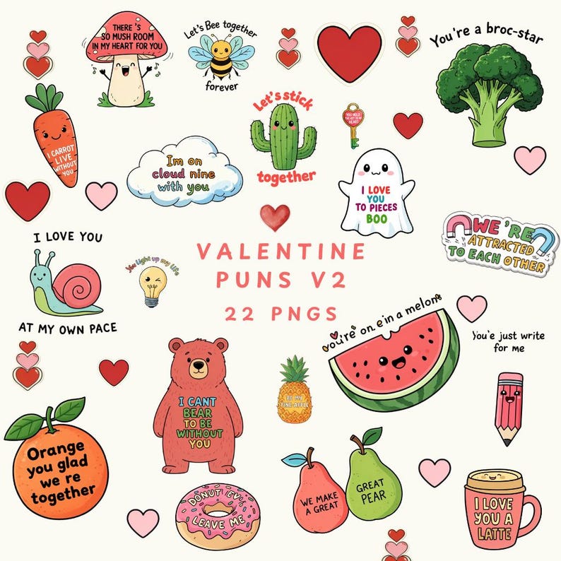 Valentine Pun Clipart Bundle | Cute Love Puns | Hand Drawn Cartoon ...
