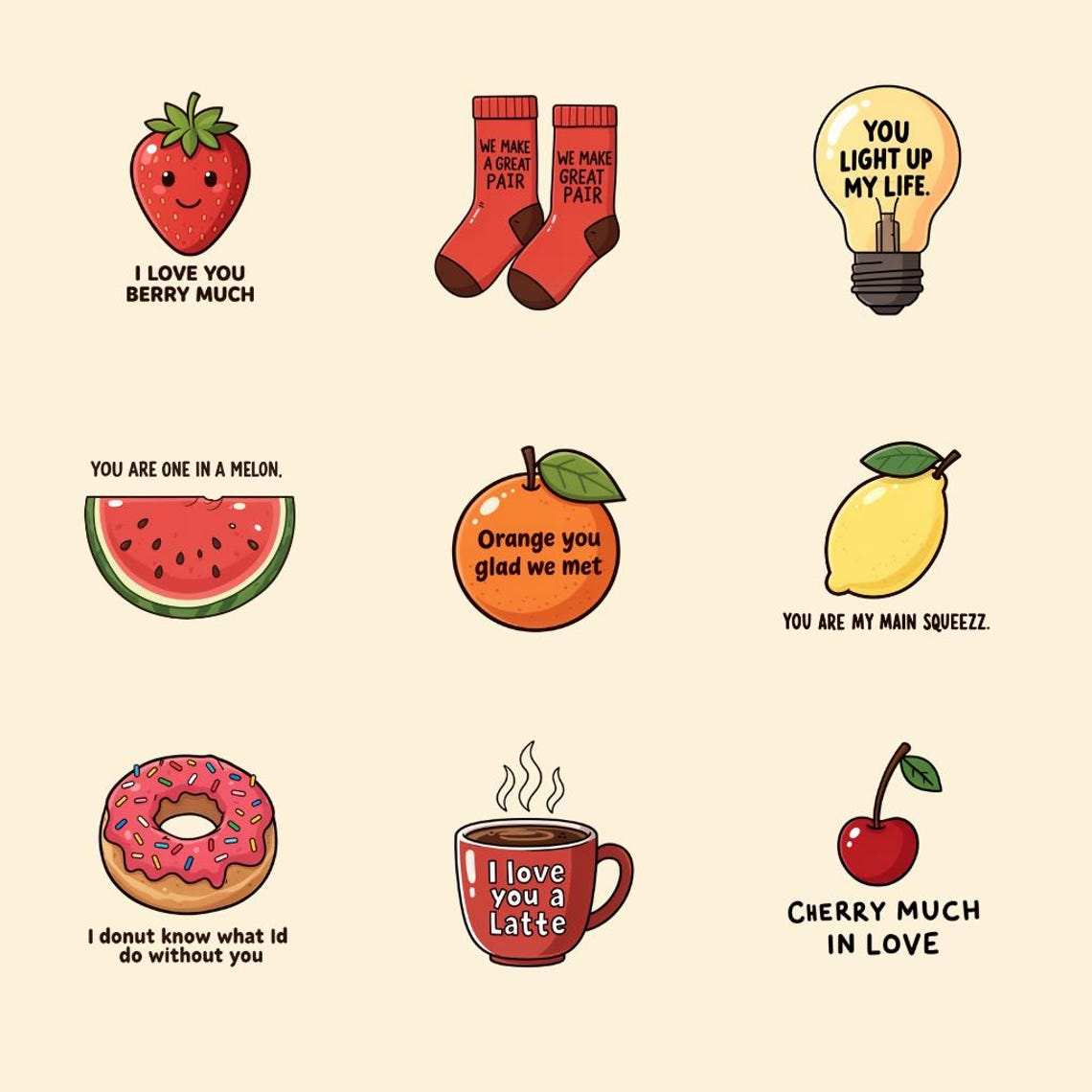 Valentine Pun Clipart Bundle | Cute Love Puns | Hand Drawn Cartoon ...
