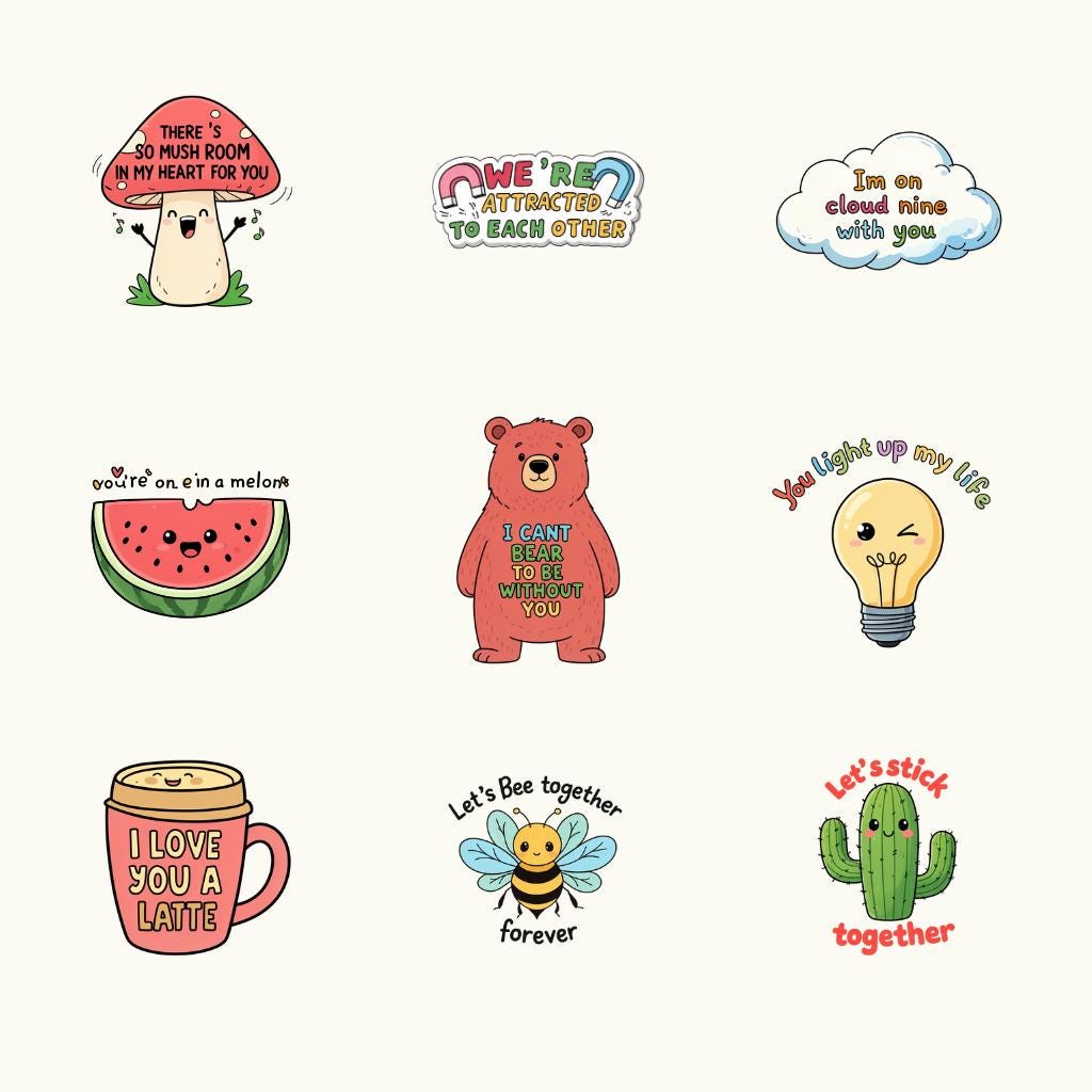 Valentine Pun Clipart Bundle | Cute Love Puns | Hand Drawn Cartoon ...