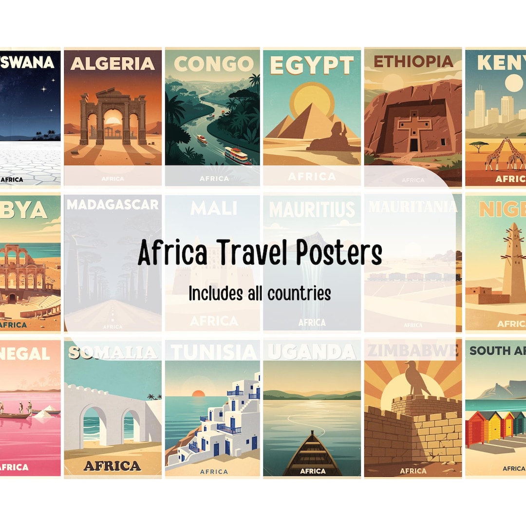 African Cities Vintage Travel Poster Bundle - Retro Wall Art - Etsy