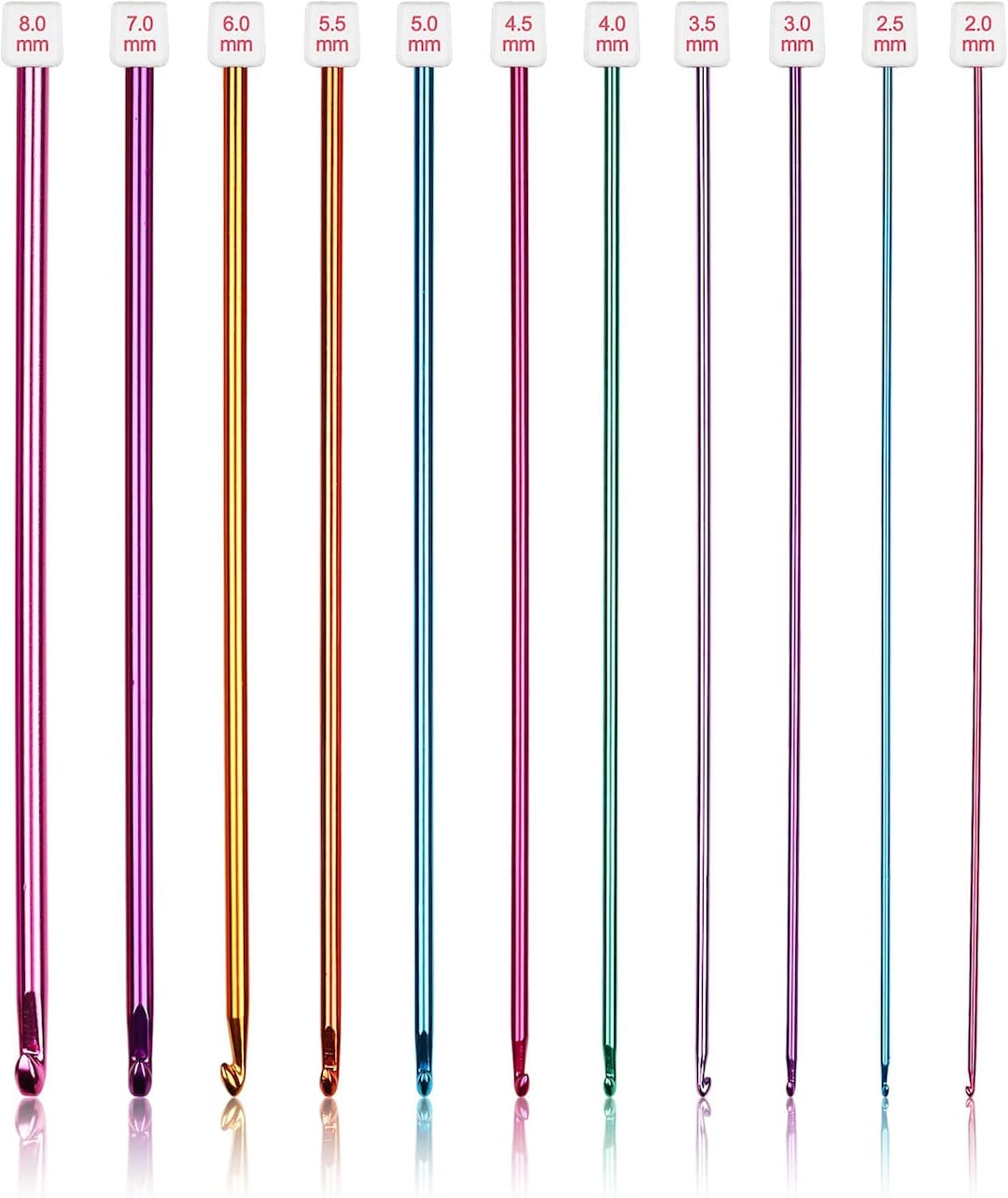 Tunisian Crochet Hook Set 11pcs, Long Afghan Multicolor Needles 2mm–8mm ...
