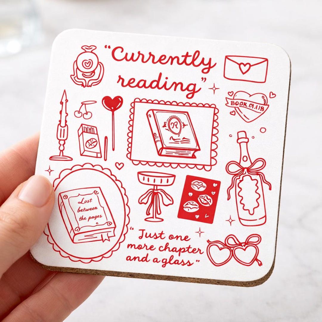 Currently Reading Book Doodles Coasters | Hardboard Coaster Set of 4 - Etsy