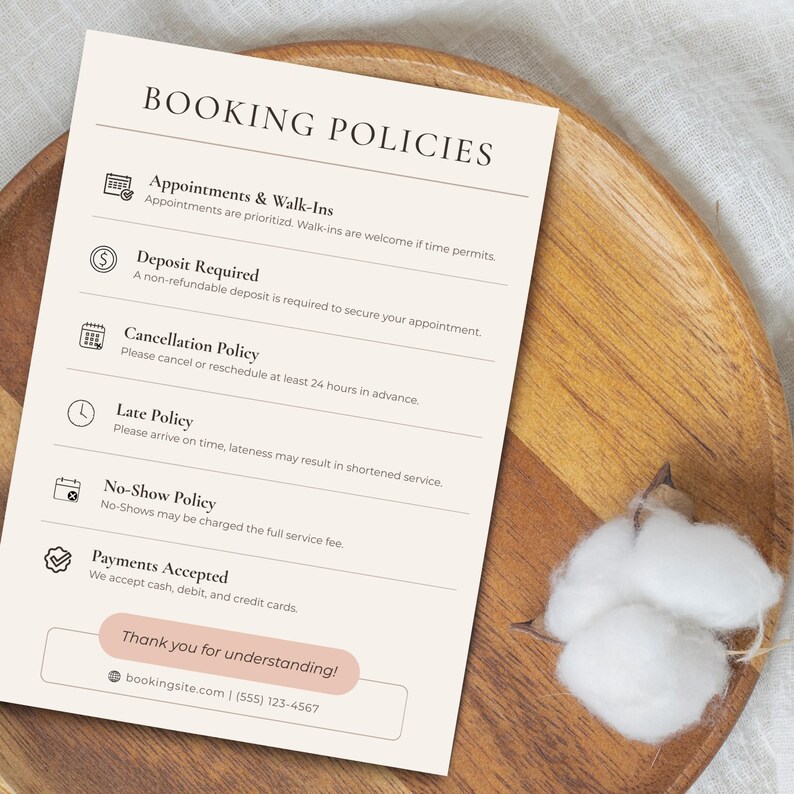 Booking Policy Template Editable in Canva | Printable Nail Tech Booking ...