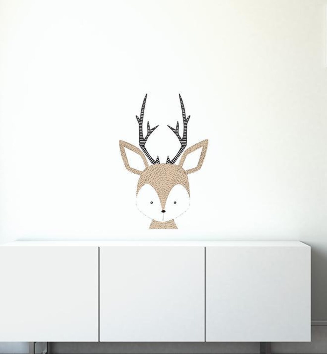 Fuzzy Deer Face Wall Sticker Decal | Kids Wall Stickers, Animals Wall ...
