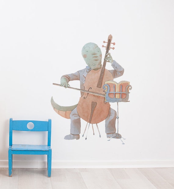 Cute Friendly Alligator With Cello Wall Sticker Decal Kids - Etsy