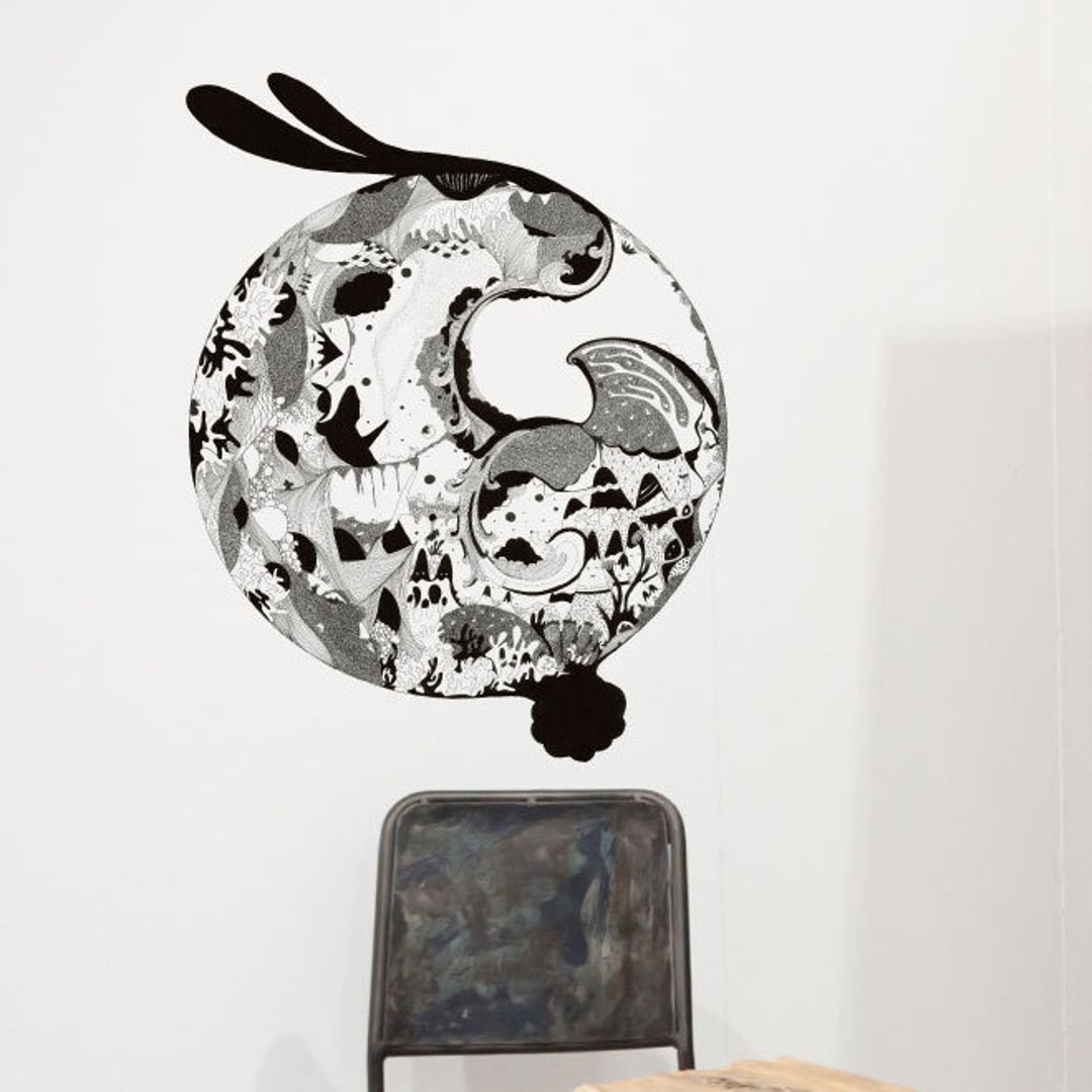 Rabbits in the Moon Wall Sticker Decal | Illustration Wall Stickers ...